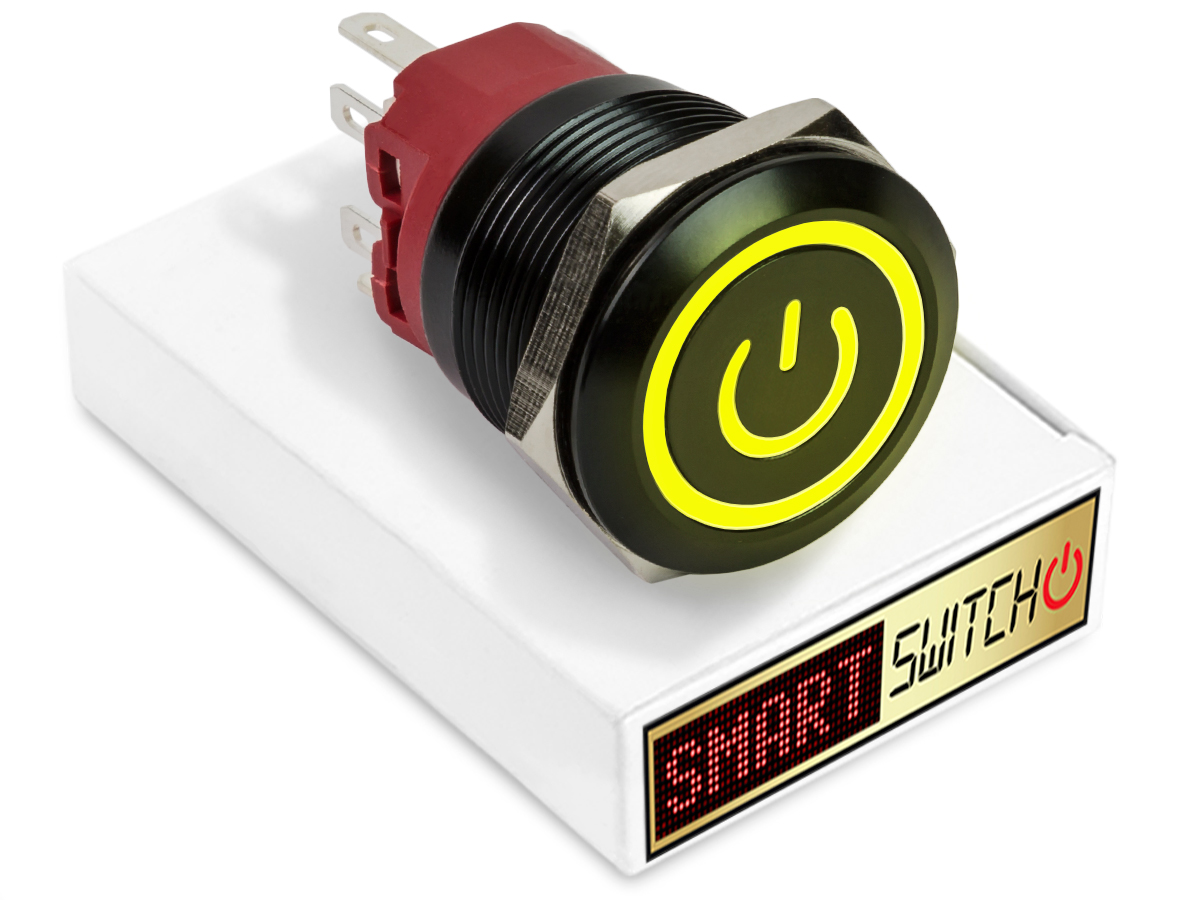 25MM ANGEL EYE® Power DPDT Black Aluminium Push Button LED Metal Switch ...