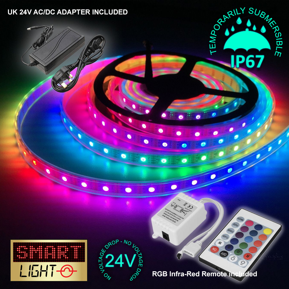 24V RGB LED 1M-20M Strip Light Tape XMAS Cabinet Kitchen Ceiling ...