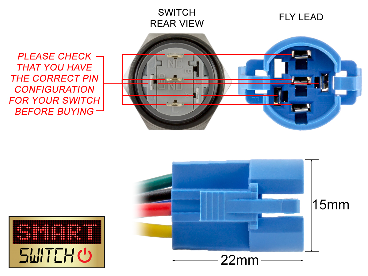 16mm Fly Lead Connector for SmartSwitch SPST 19mm Angel Eye LED Halo ...