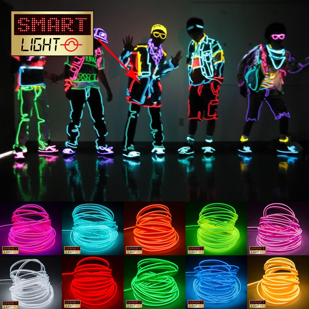 2.3mm EL Wire Neon Glow LED Strip/String/Light Cosplay Halloween Party ...