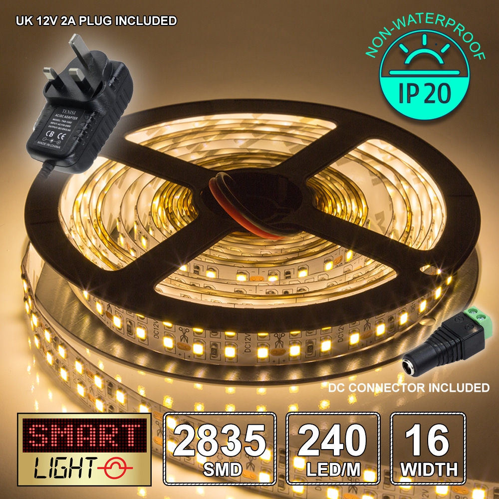 12V 2835 Double-Row Ultra Bright 5m/1200 LED Light Strip Sticky Tape ...